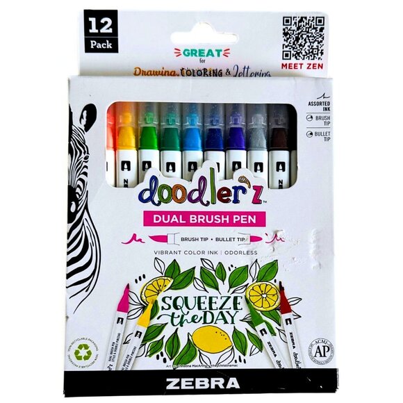 Zebra | Office | Zebra Doodlerz Dual Brush Pen Color Rainbow 2 Pack New ...